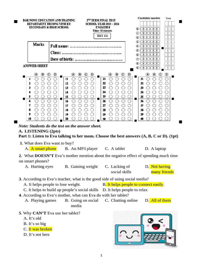 English Test: Listening, Language, Reading, Writing, Speaking | PDF