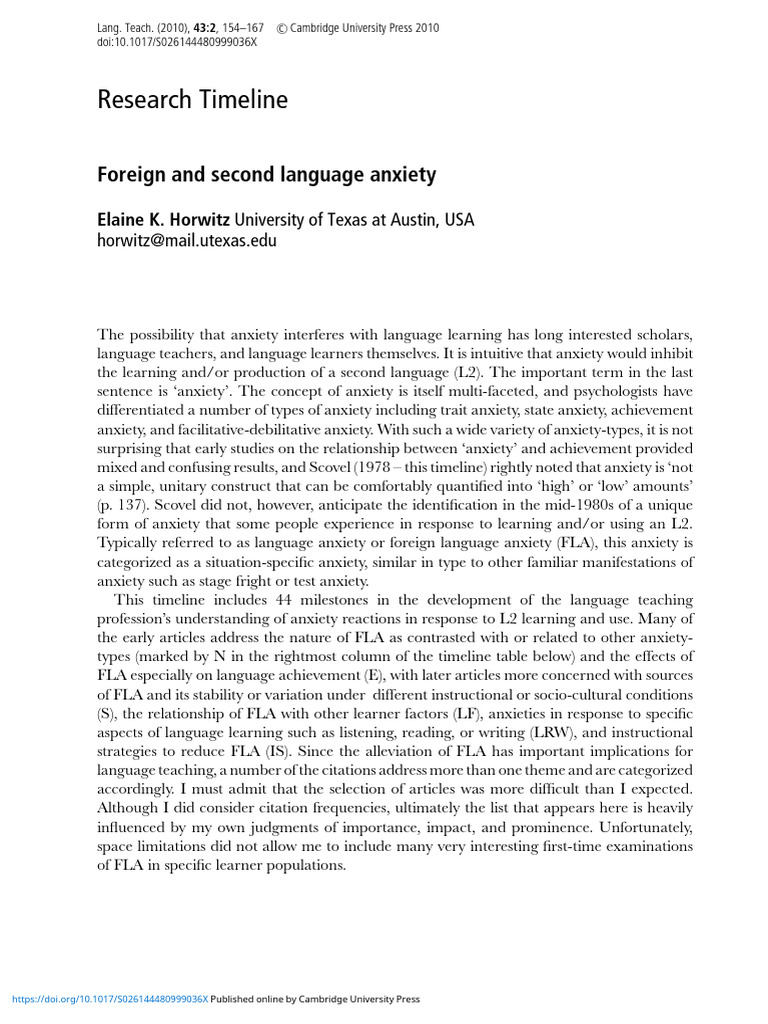 Foreign and Second Language Anxiety | PDF | Second Language | Second ...