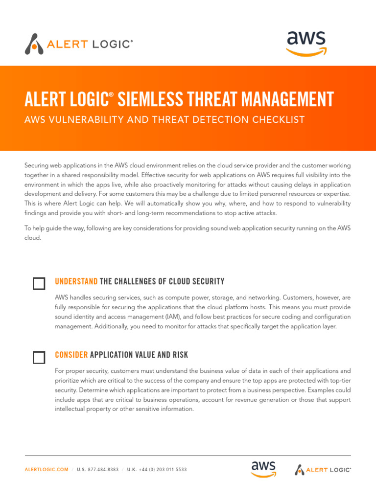 Aws Fullstack Vulnerability Threat Detection Checklist Pdf Vulnerability Computing Security