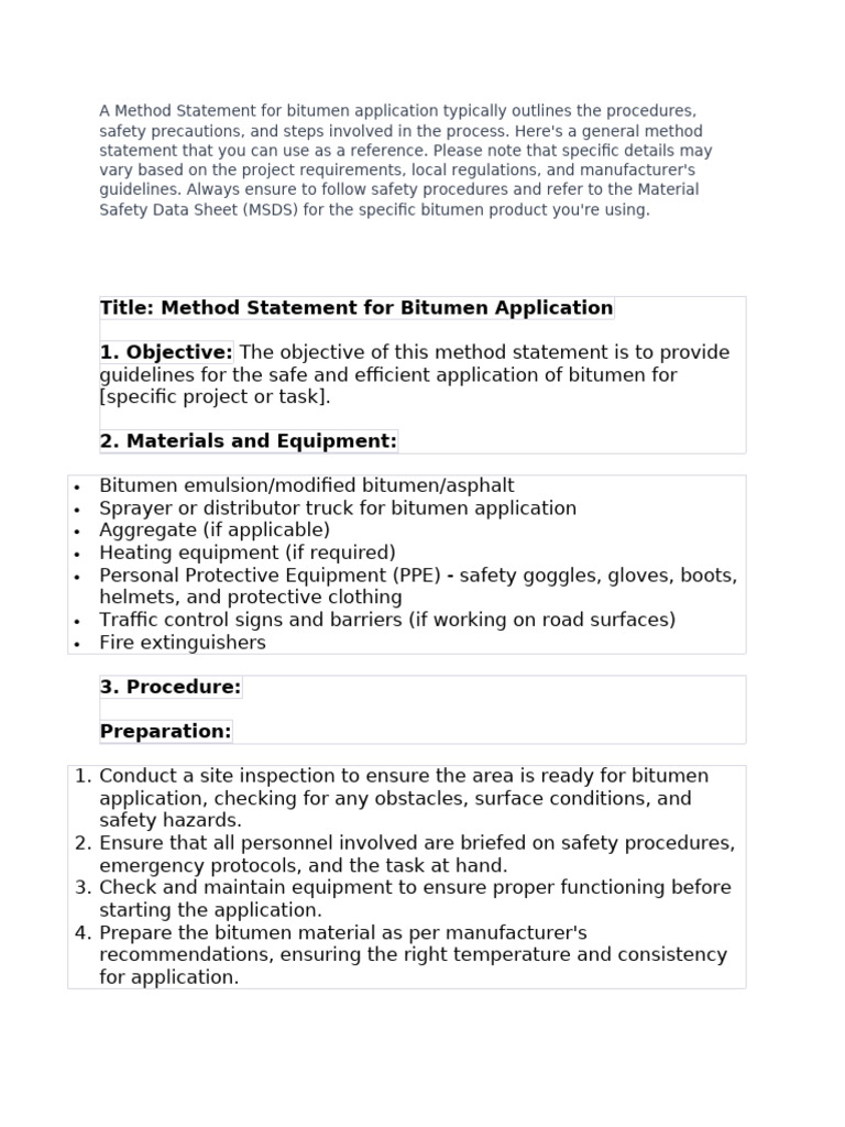 Bitumen Application Method Statement | PDF | Personal Protective ...
