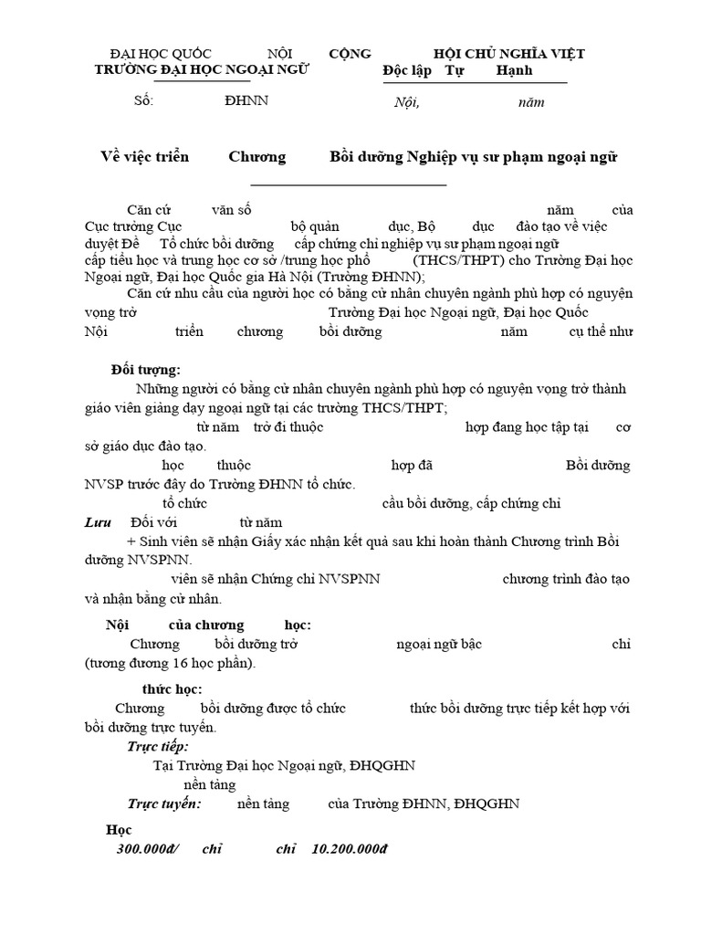 251 - Thông báo tuyển sinh NVSP khóa 2 năm 2024 | PDF