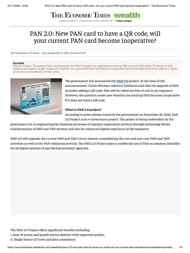 PAN 2.0: QR Code Upgrade Details | PDF | Taxes | Computing