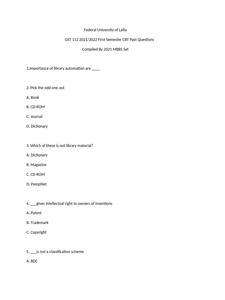Share GST 112 2021 CBT PQ 2 | PDF | Computer Network | Libraries