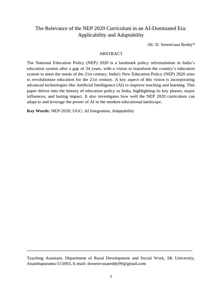 The Relevance of The NEP 2020 Curriculum in An AI | PDF | Artificial ...