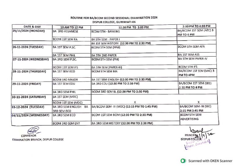 Routine of 2nd Sessional Exam 2024 | PDF