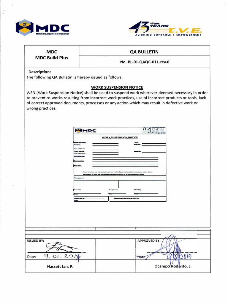 Bl-01-Qaqc-011-Work Suspension Notice | PDF