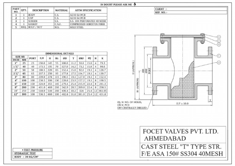 Cast Steel Tee Strainer-Flanged-150# 25mm To 300mm | PDF