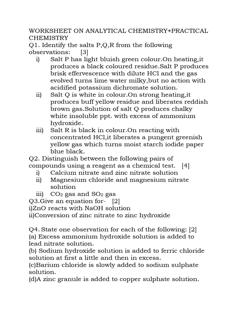 Analytical Chemistry Worksheet | PDF
