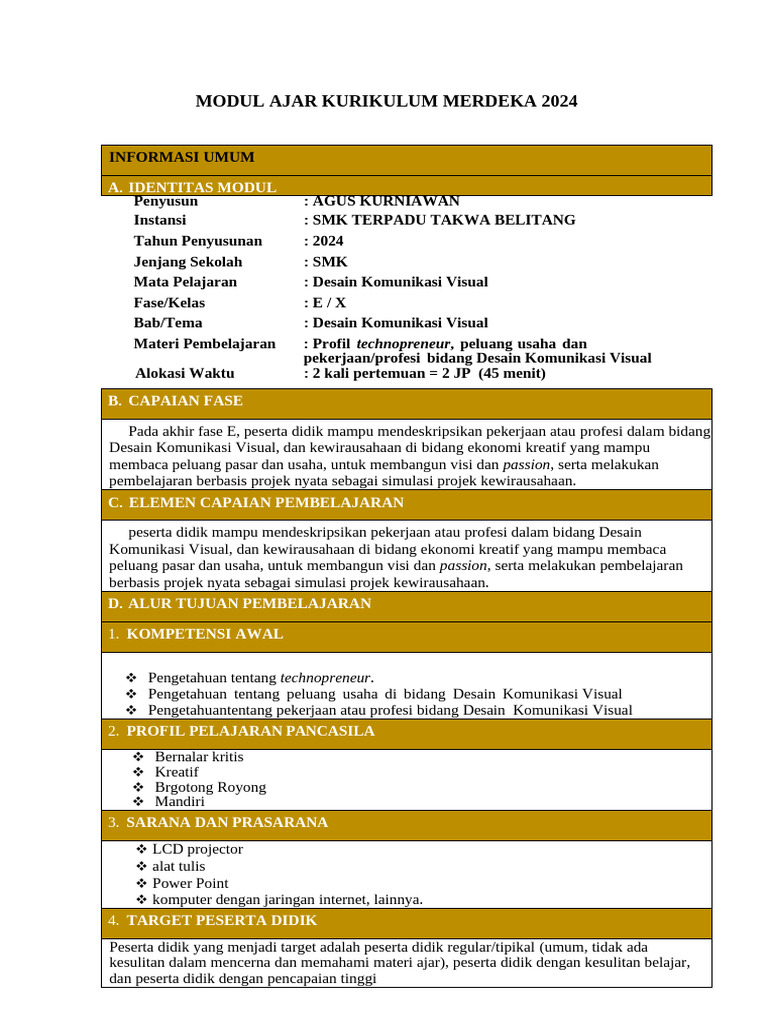 Modul Ajar 1 Echopreneur X DKV 2 | PDF