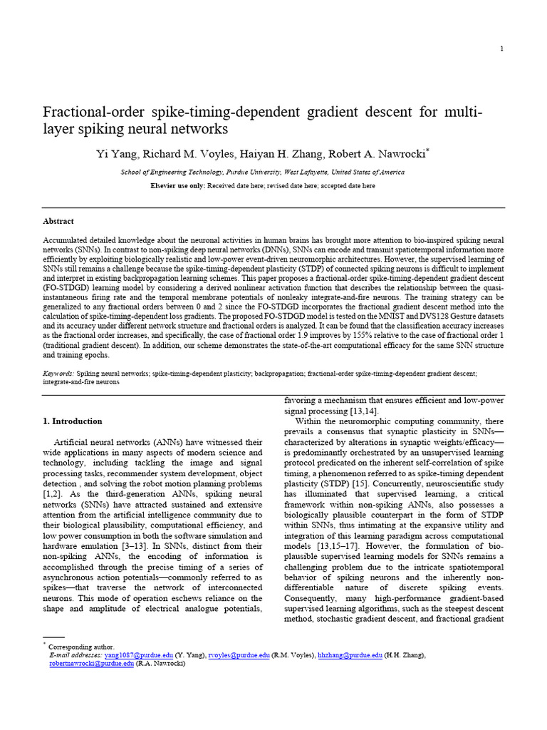 Fractional-Order Spike Timing Dependent Gradient Descent For Multi-Layer Spiking Neural Networks ...