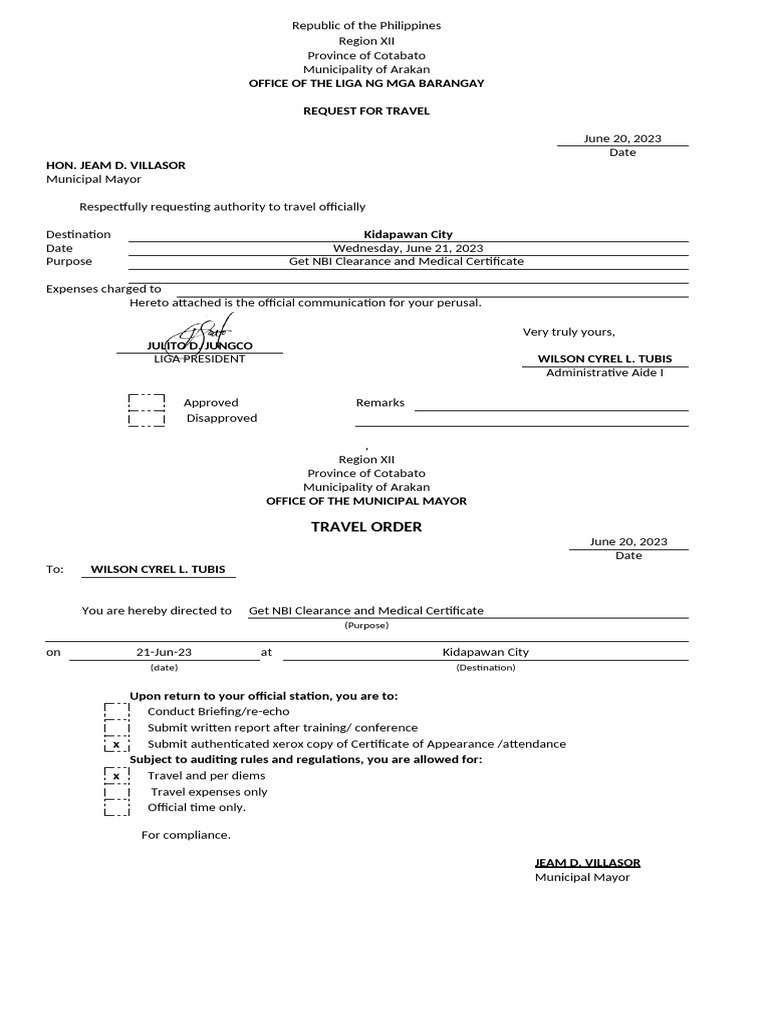 Travel Requests and Orders in Arakan | PDF | Government | Philippines