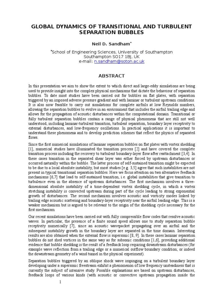 Neil D. Sandham - Global Dynamics of Transitional and Turbulent ...