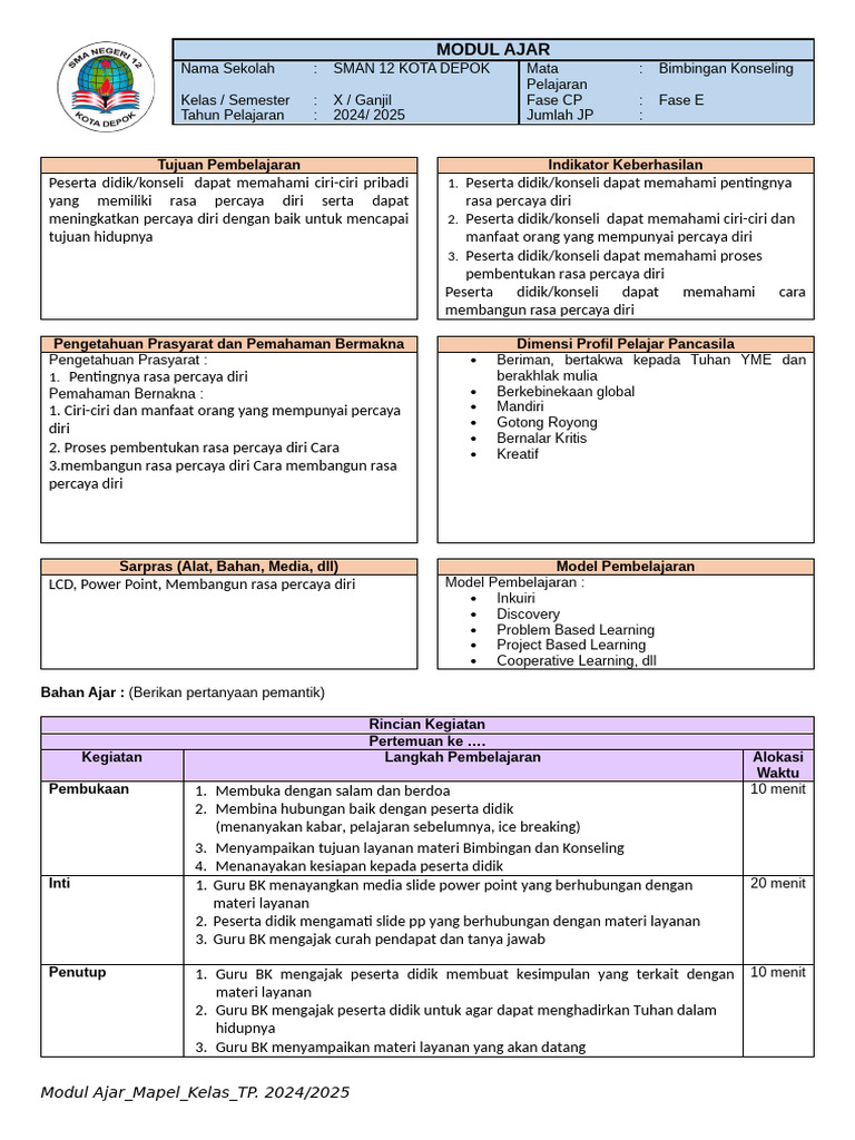 Modul Bimbingan: Membangun Percaya Diri | PDF