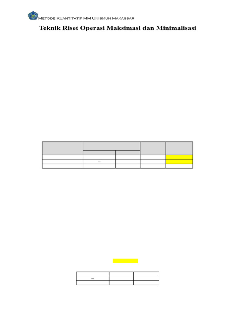 Teknik Riset Operasi Maksimasi Dan Minimalisasi | PDF