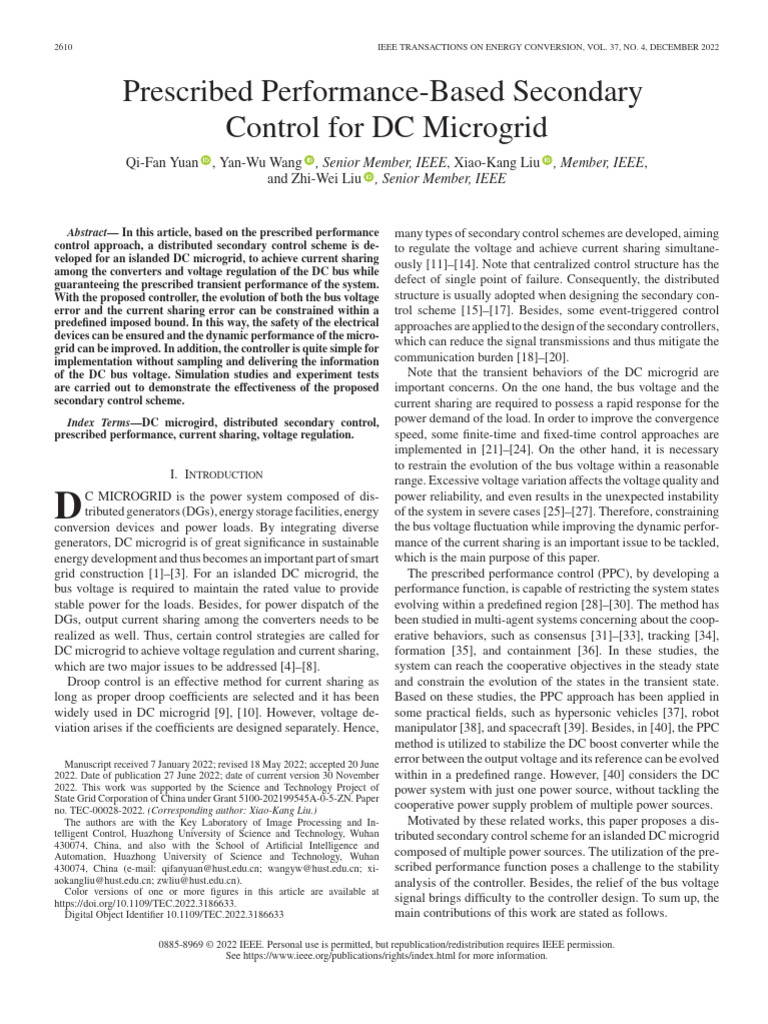 Prescribed Performance-Based Secondary Control For DC Microgrid | PDF ...