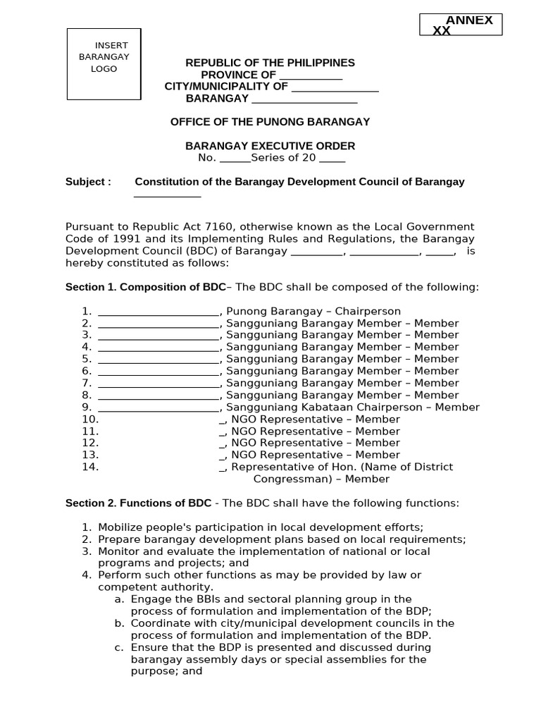 Brgy EO Const. of BDC | PDF | Government
