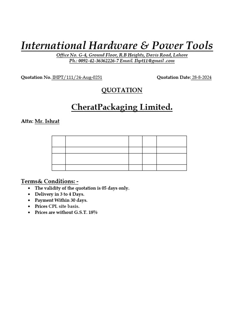 Quotation for Cherat Packaging Limited | PDF