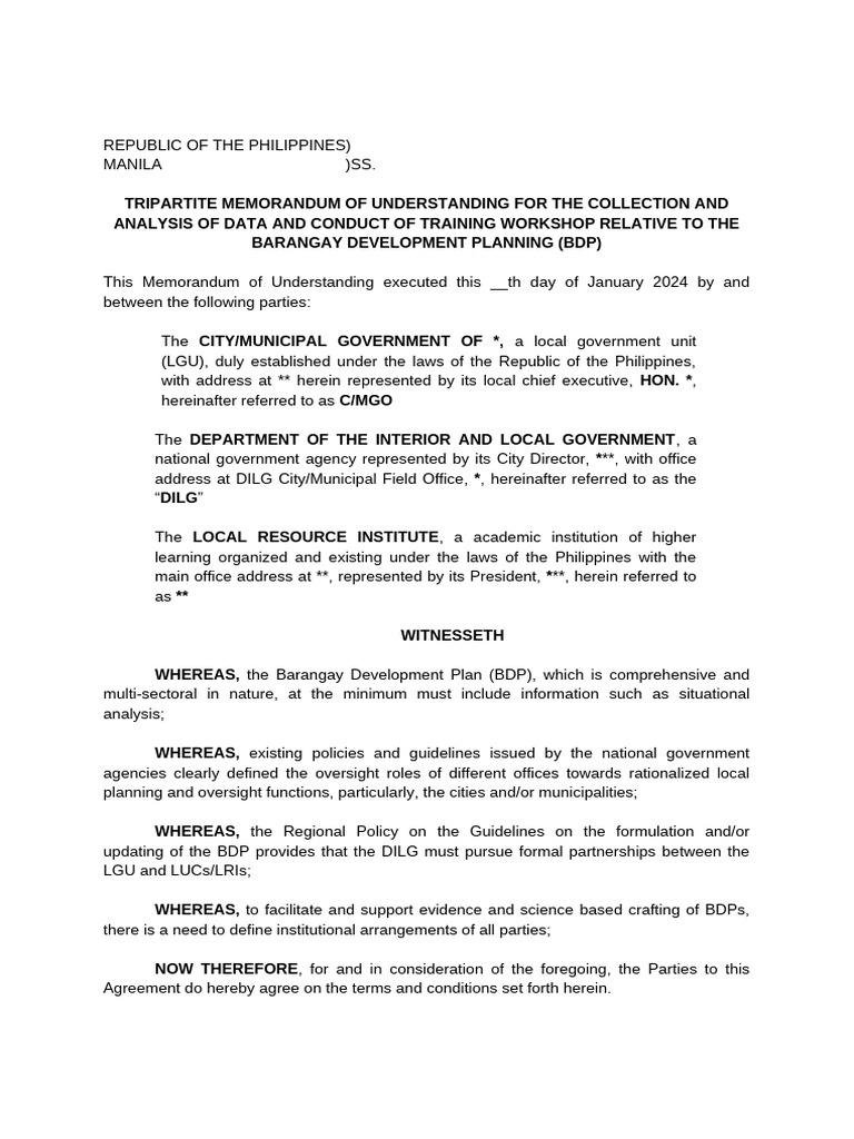 MOU Between LGU and LRI - LUC | PDF