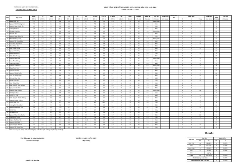 So Diem Tong Ket Lop 6a6 | PDF
