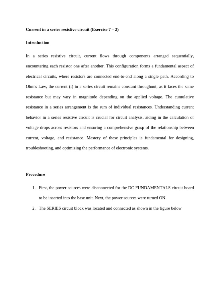 Current in A Series Resistive Circuit (Exercise 7 - 2) | PDF | Electrical Resistance And ...