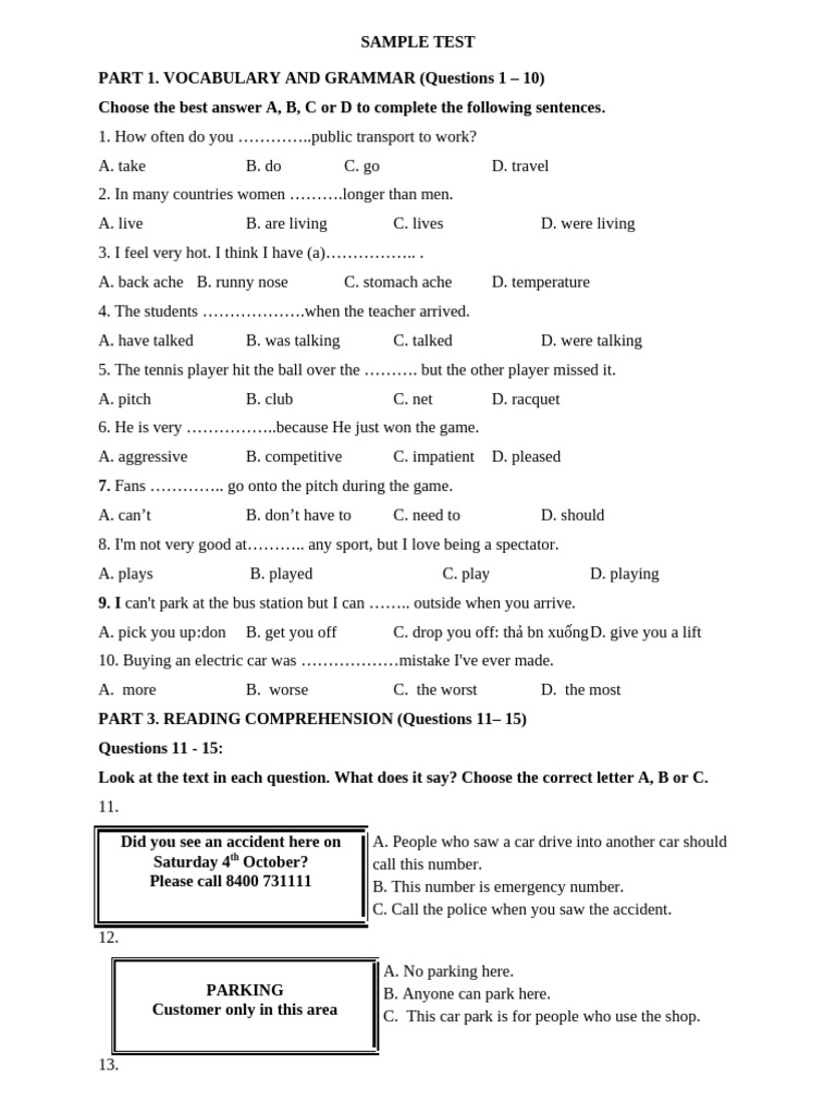 English Test for Students | PDF