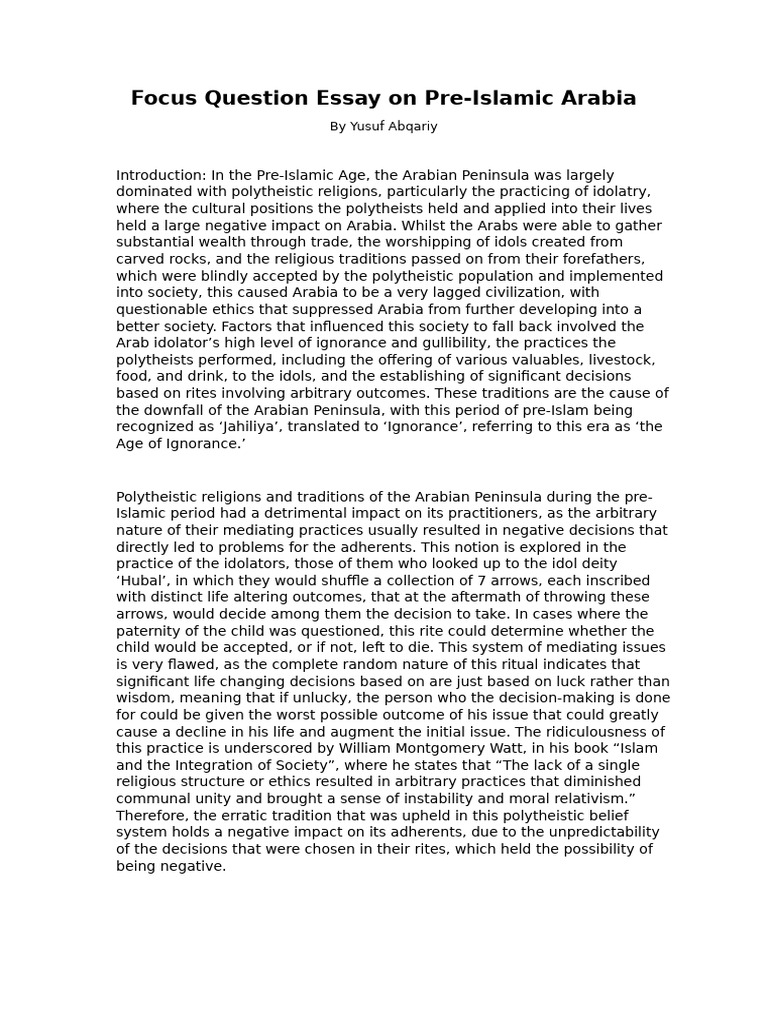Focus Question Essay Paganism Arabia | PDF | Idolatry | Polytheism