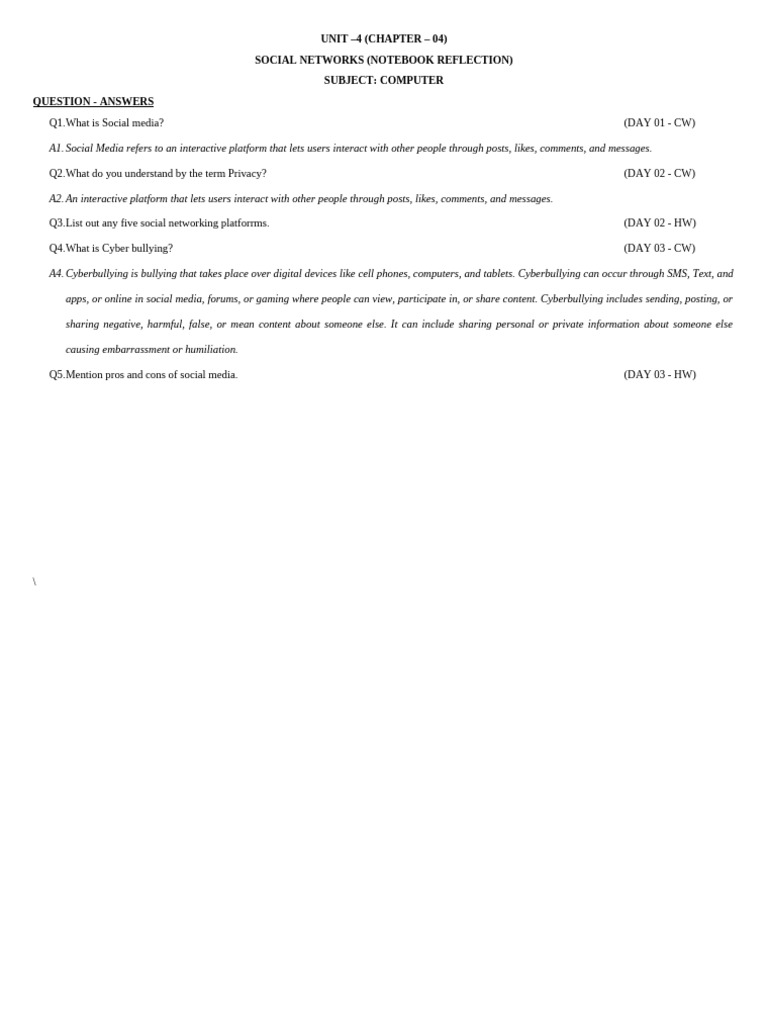 CL 8 Unit 4 Notebook | PDF