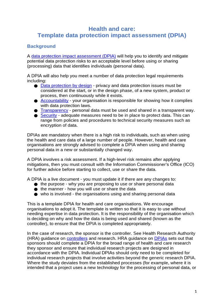 Template DPIA Full Word | PDF | Risk | Consent