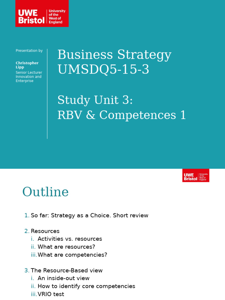 Study Unit 3 - Resource-Based View | PDF | Business | Business Intelligence