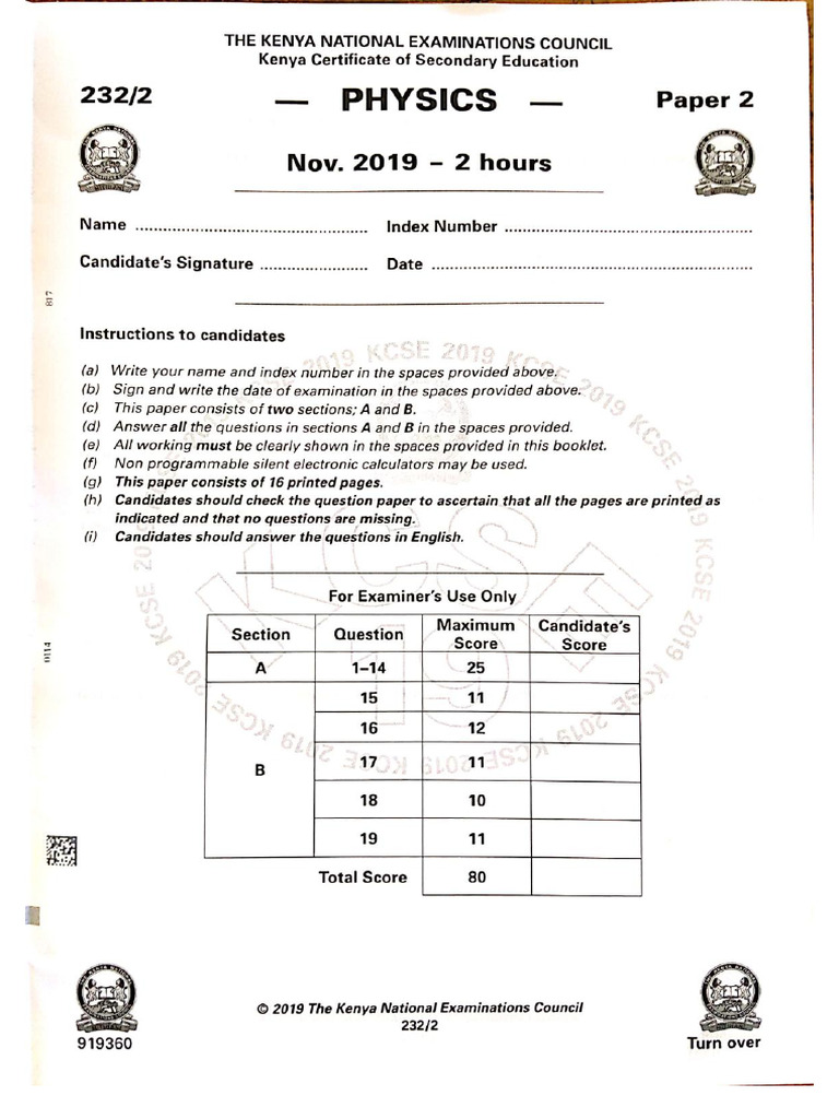 PHYSICS P2 KCSE 2019 Min | PDF