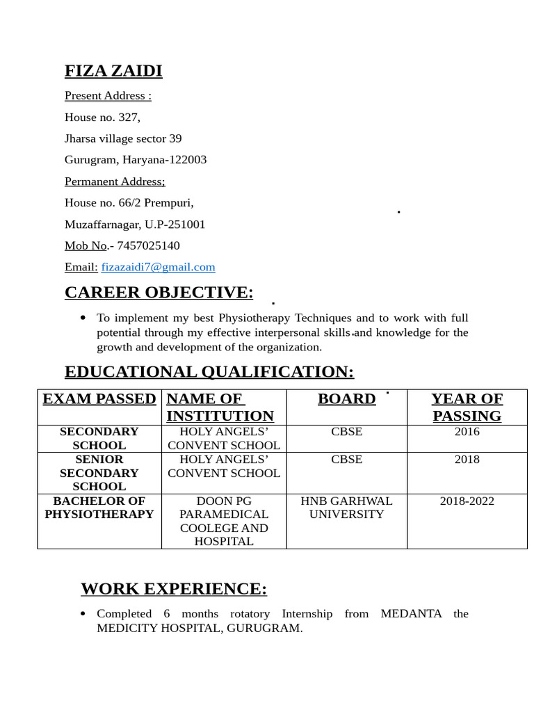 FIZA ZAIDI Resume | PDF