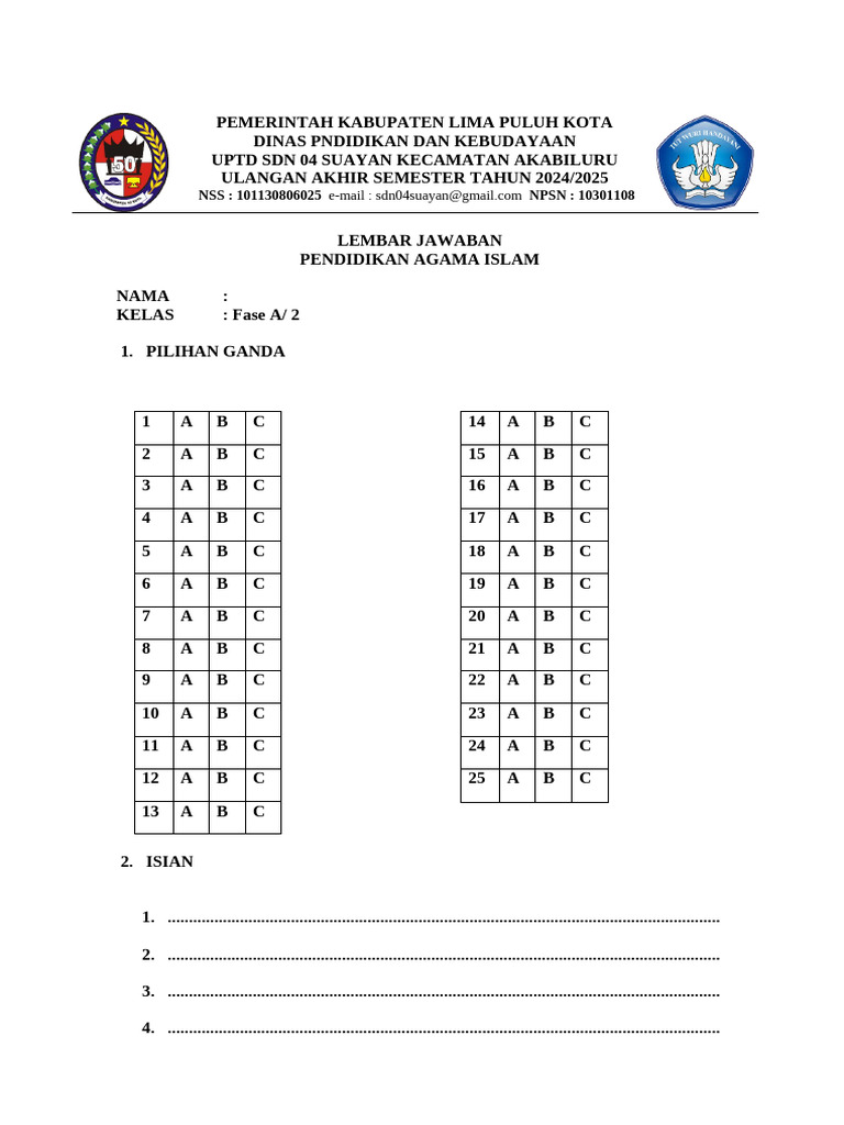 Lembar Jawaban SM 1 | PDF