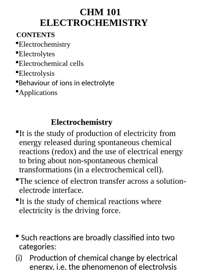 CHM 101 Lecture Note 1 | PDF | Electrochemistry | Electrolyte