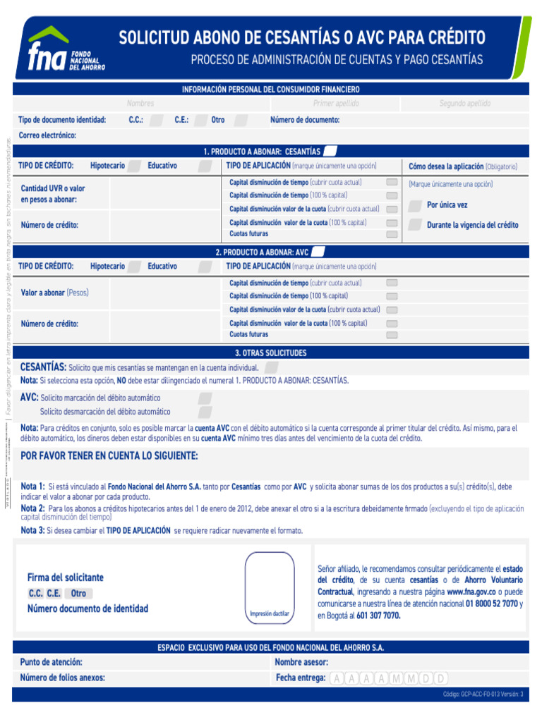Solicitud Abono de Cesantﾖas o Avc Para Cr織ito | PDF | Tarjeta de débito
