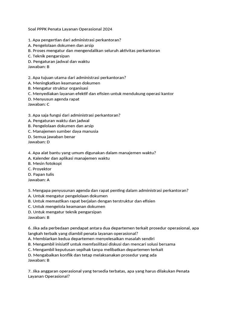 Soal PPPK Penata Layanan Operasional 2024 | PDF