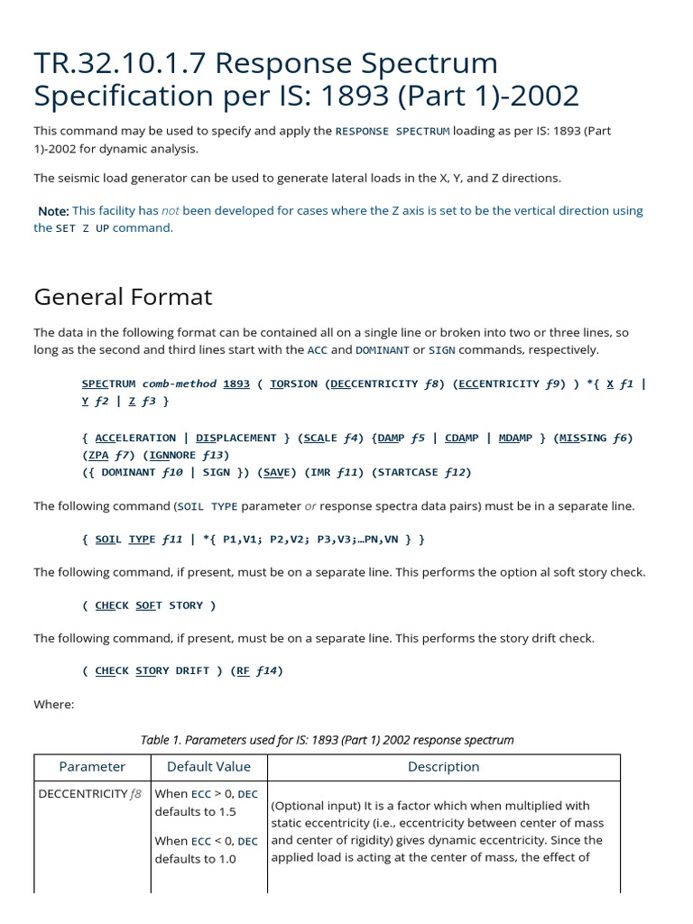 TR.32.10.1.7 Response Spectrum Specification Per IS - 1893 (Part 1 ...