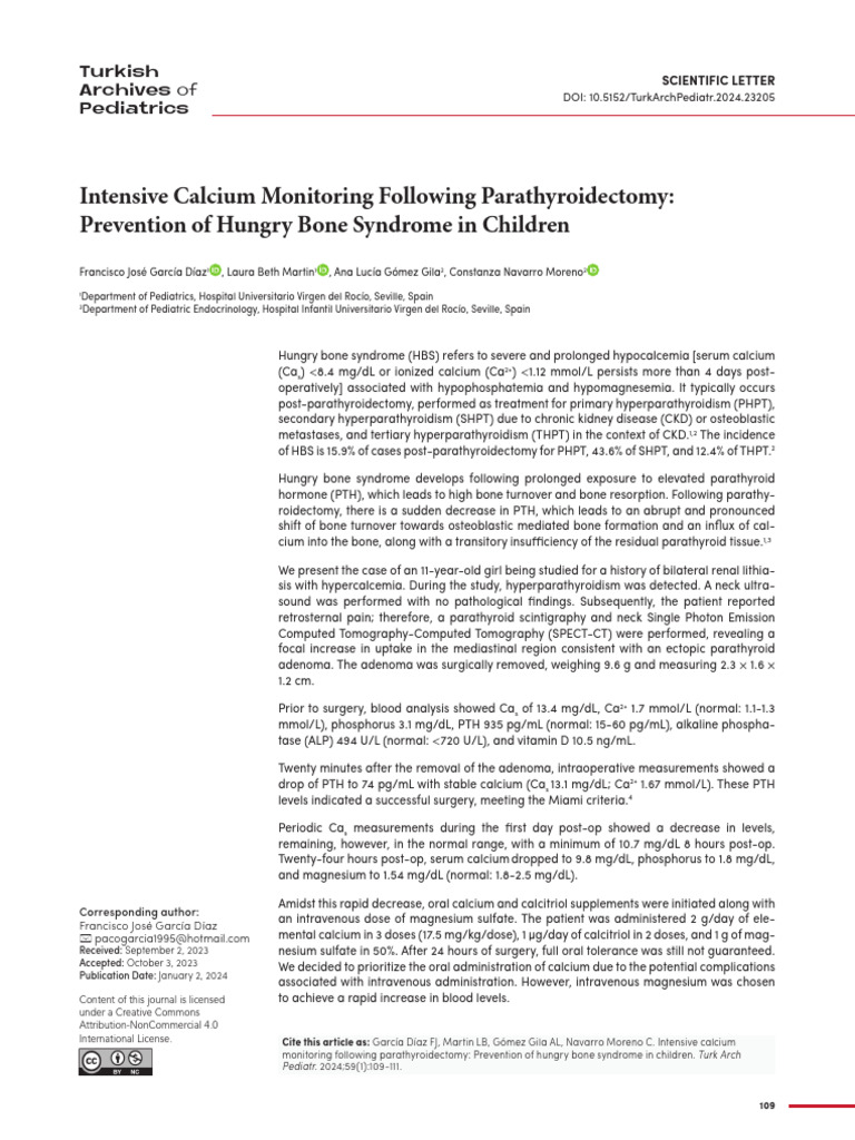 Preventing Hungry Bone Syndrome in Kids | PDF | Calcium | Surgical ...