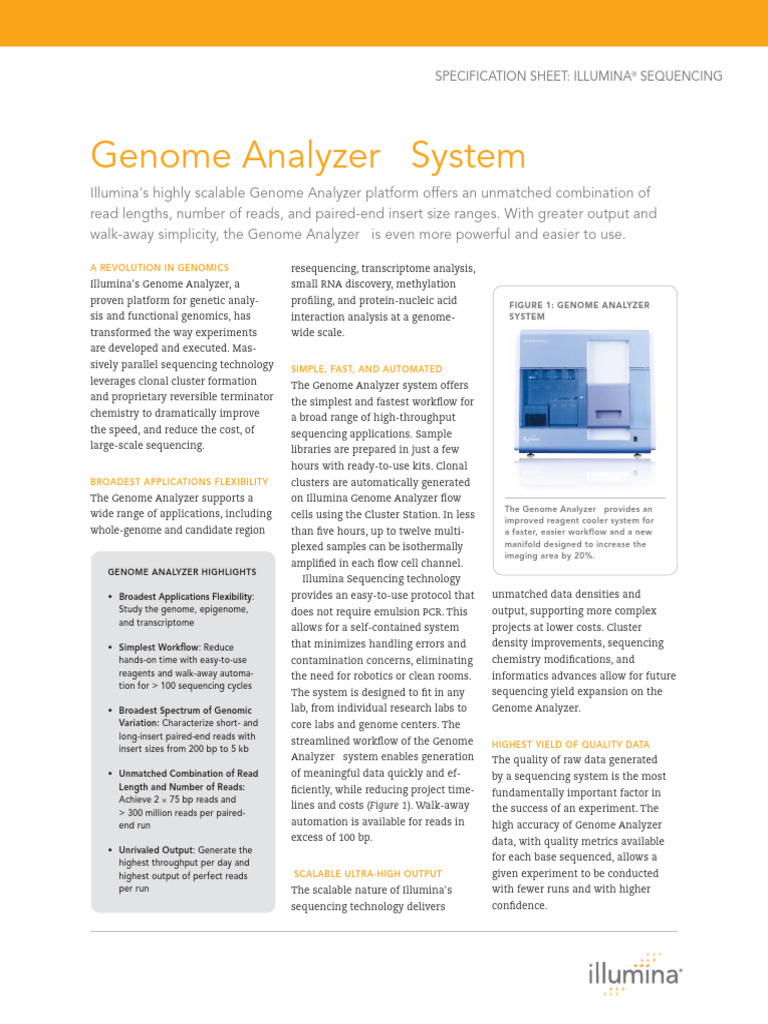 Specification Genome Analyzer | PDF | Dna Sequencing | Genomics
