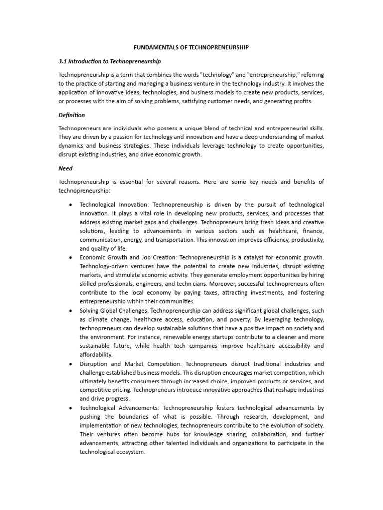 Unit 3 FUNDAMENTALS OF TECHNOPRENEURSHIP | PDF | Entrepreneurship ...