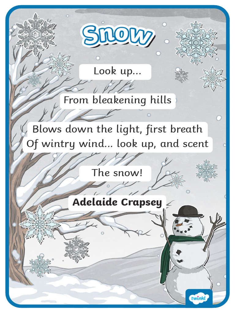 t2 e 1786 Snow by Adelaide Crapsey Cinquain Poem Print Out Ver 3 | PDF