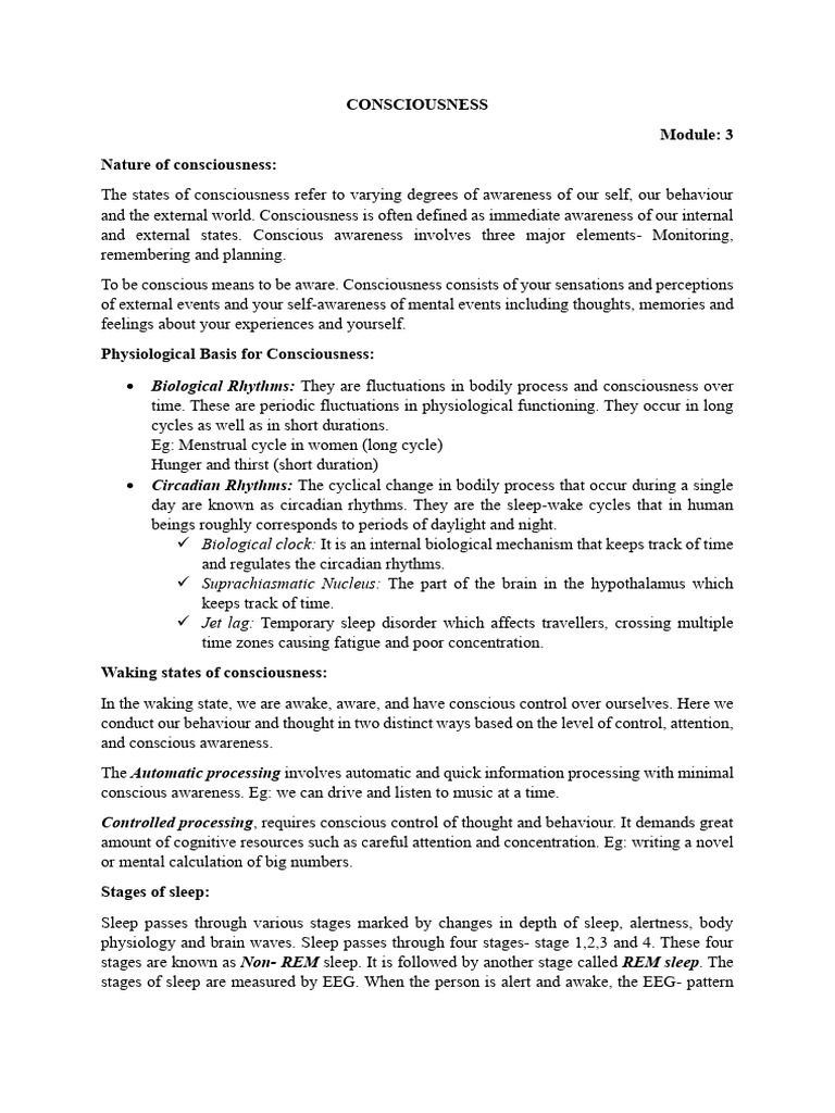 Consciousness (Module 4) - 1st Sem | PDF | Sleep | Psychoactive Drugs