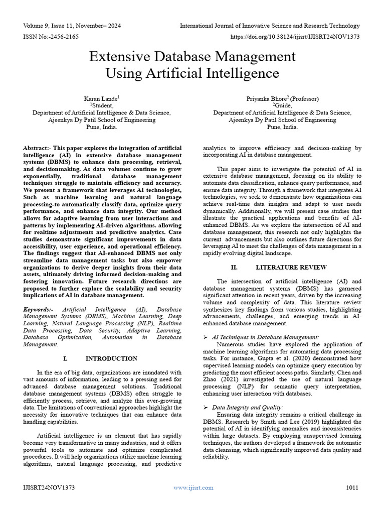 AI-Driven Database Management | PDF | Artificial Intelligence | Intelligence (AI) & Semantics