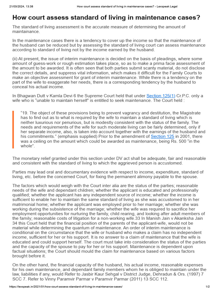Court's Assessment of Maintenance Standards | PDF | Cost Of Living ...