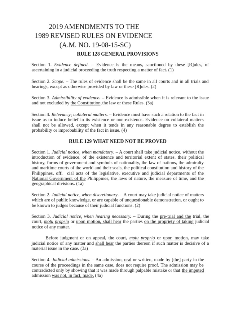 2019 Rules On Evidence | PDF | Hearsay | Evidence (Law)