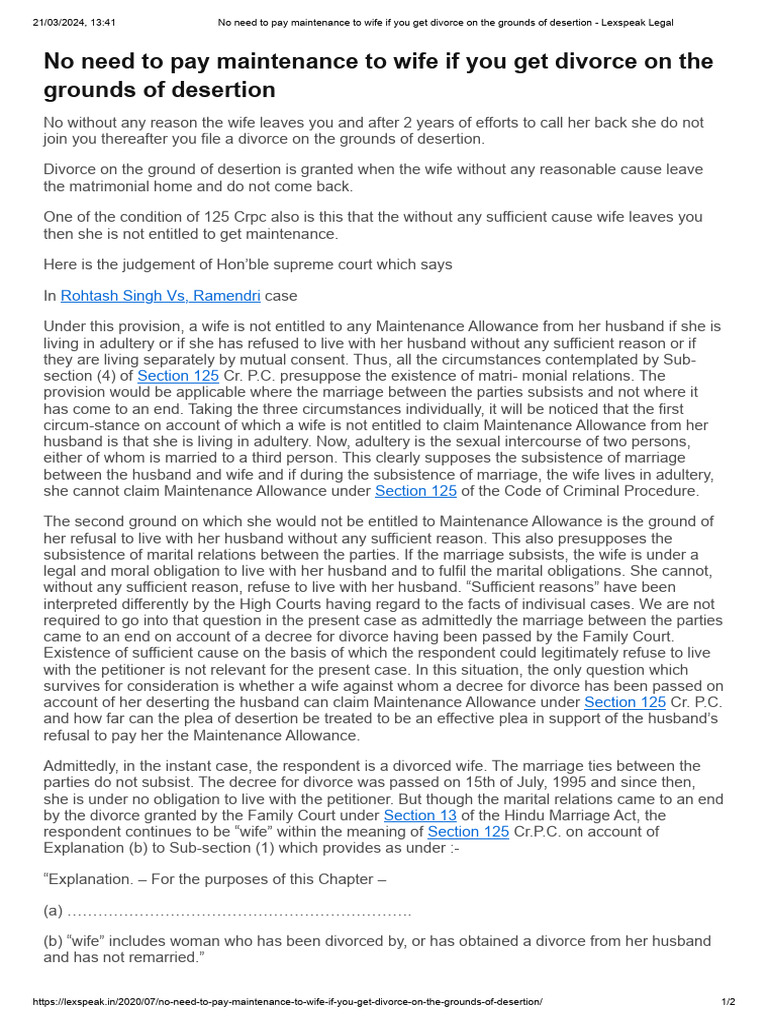Divorce & Maintenance: Desertion Clause | PDF | Divorce | Husband