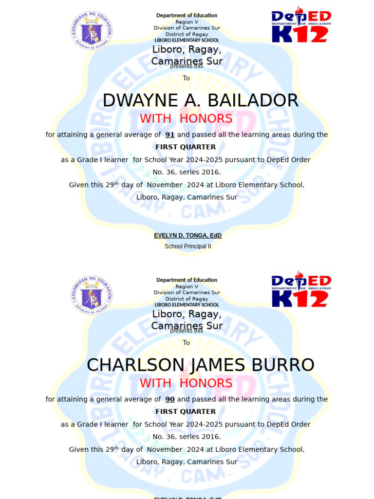 Certificate of Honors Grading | PDF