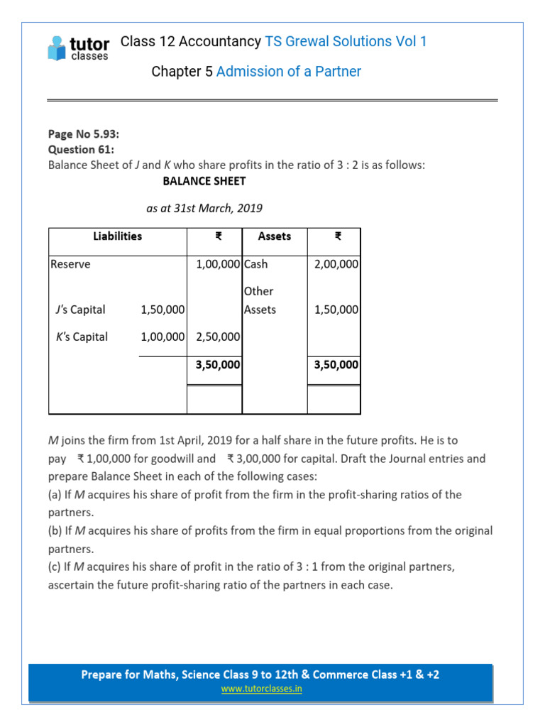 Ch5 Admission of A Partner Q61 80 | PDF | Debits And Credits | Balance ...