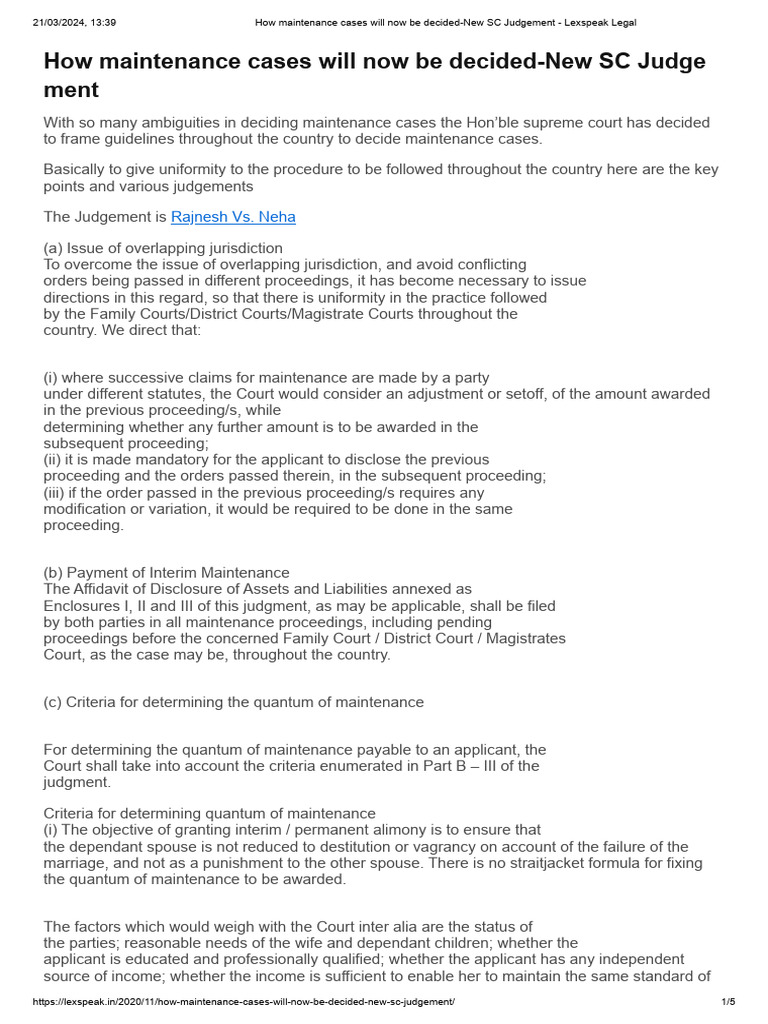 How Maintenance Cases Will Now Be Decided-New SC Judgement - Lexspeak ...