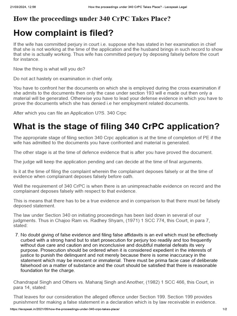 How The Proceedings Under 340 CRPC Takes Place - Lexspeak Legal | PDF | Perjury | Affidavit