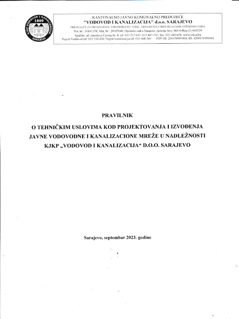 Pravilnik o Tehničkim Uslovima Kod Projektovanja I Izvođenja Javne Vodovodne I Kanalizacione ...
